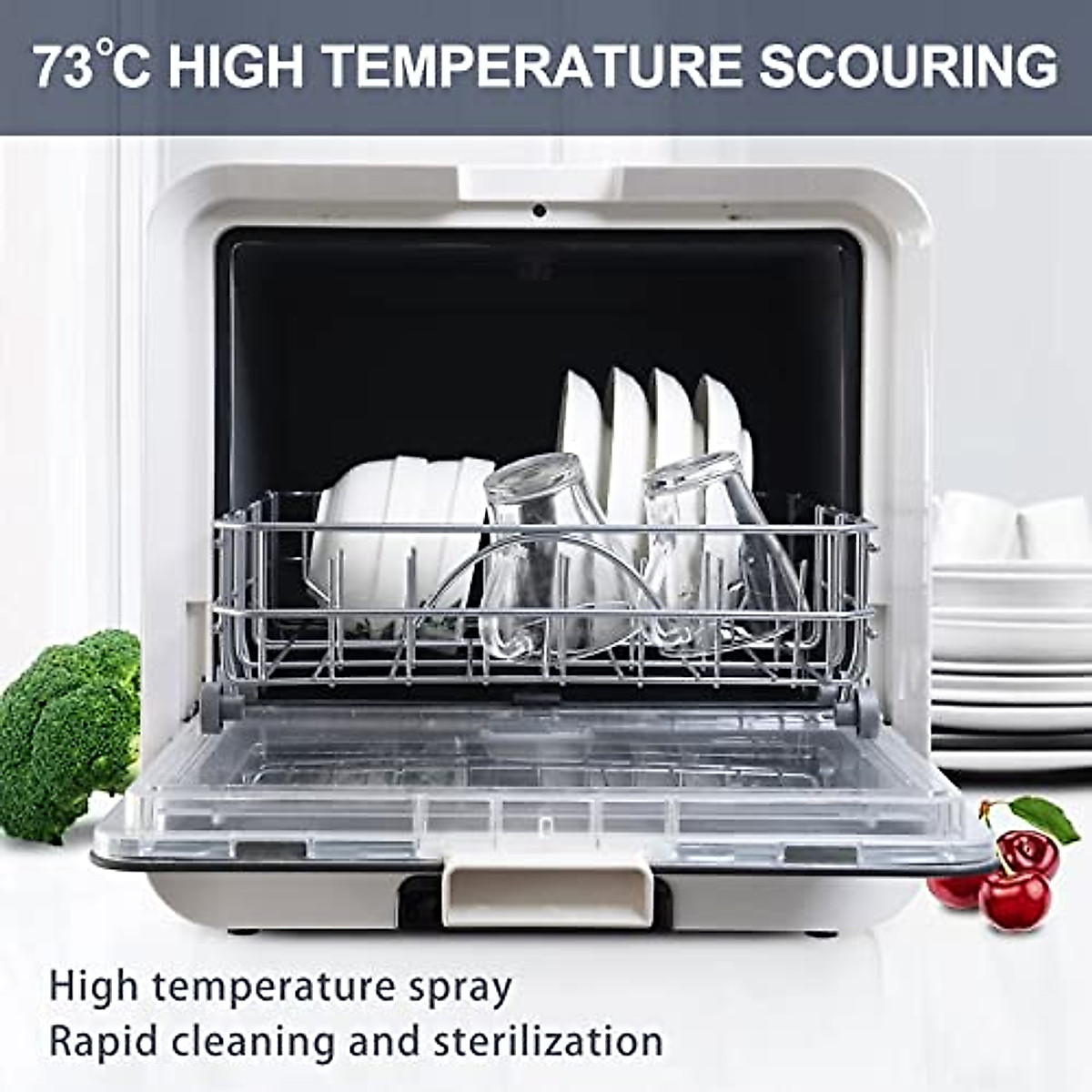 HAIMIM Portable Countertop Dishwasher,4 Washing Programs, Air-Dry Function and LED Light for Small Apartments, Dorms and RVs (Whites)