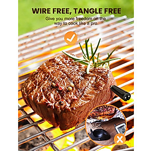 Wireless Meat Thermometer with 493FT Long Wireless Range, Instant Read Digital Food Thermometer, Smart APP Control, Charging Dock, Kitchen Thermometer for Roast, Oven, Grill, BBQ, Smoker, Rotisserie