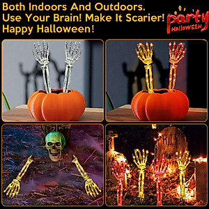 Halloween Decorations,4 Pack Solar Powered Glowing Skeleton Arm Stakes, Scary Skeleton Halloween Decor, Arms Crawling Out of Patio Walkway, Indoor Outdoor Party, Lawn Yard Garden