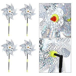 generic 4 Pcs Anti- bird Reflective Pinwheels Radiant Bird Blinder Bird Deterrent Garden Spinner Effectively Keep Birds Away for Yard Garden Farm