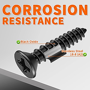 TPOHH 100 PCS #6 X 3/4 inch Stainless Steel 18-8 (A2) Wood Screws, Black Coated Flat Head Phillips Full Threaded No.6 X 0.75 Length Screw, KA35X19SS18-8