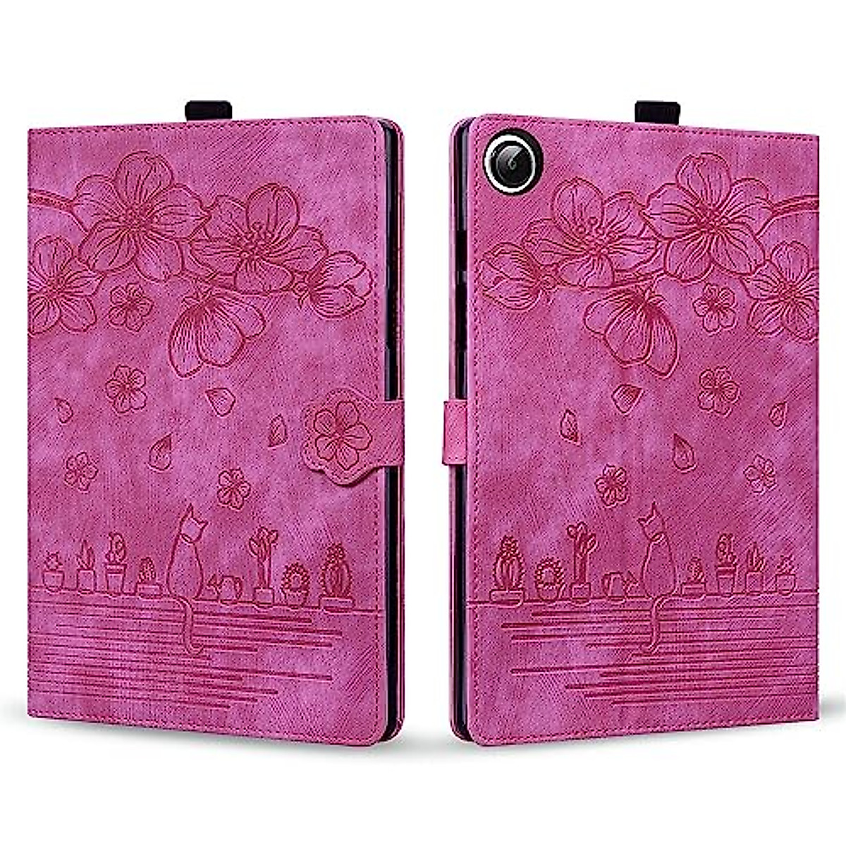 for Samsung Galaxy Tab A8 10.5 (2021) SM-X200 X205 Tablet Case TPU + PU Leather 2-Step Adjustment Kickstand Cover with Auto Wake/Sleep[Sakura & Cats] - 02