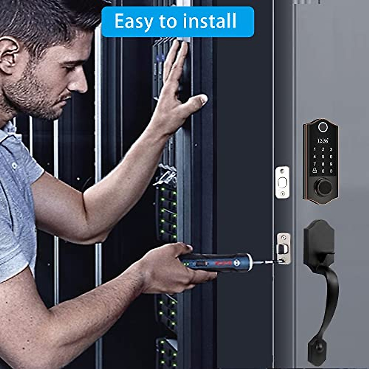 HARFO Fingerprint Door Lock, Keyless Entry Door Lock with Handles, Smart Door Lock, Front Door Lock Handle Sets, Electronic Keypad Deadbolt (Aged Bronze)