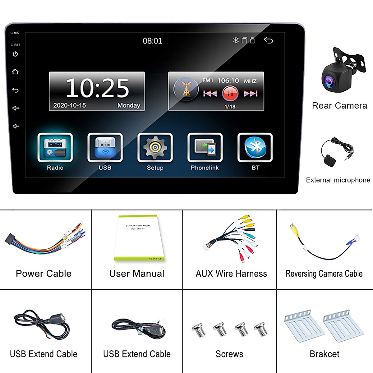 Car Radio Stereo Double Din with Apple CarPlay Android Auto, Rimoody 9 Inch HD Touchscreen Car Radio with Bluetooth FM Radio Mirror Link USB with Backup Camera, External Microphone