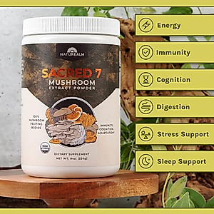 Naturealm - Sacred 7 Mushroom Extract Powder - Filler-Free - Organic - 100 Percent Fruiting Bodies - 8 Oz