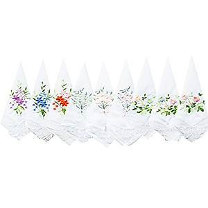 Mix Lot Womens Embroidery Floral Cotton Handkerchiefs Lace Border Wedding Hankies