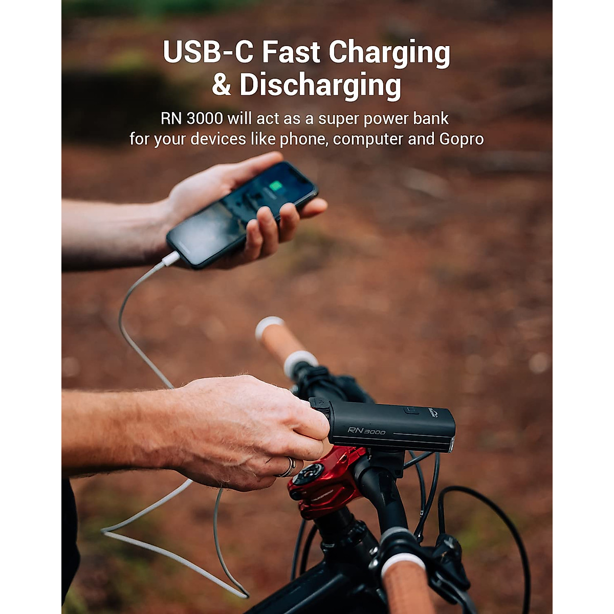 Magicshine RN3000 Bike Front Lights 3000 Lumens USB-C Rechargeable LED Bicycle Front Headlight High Bright 62 Hours,IPX6 Waterproof MTB Headlight