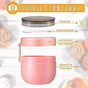 Sunnyray Overnight Oats Container with Lids and Spoons 21 oz Plastic Portable Leak Proof Large Capacity Dessert Cups Cereal Yogurt Container for School student Breakfast (Pink)