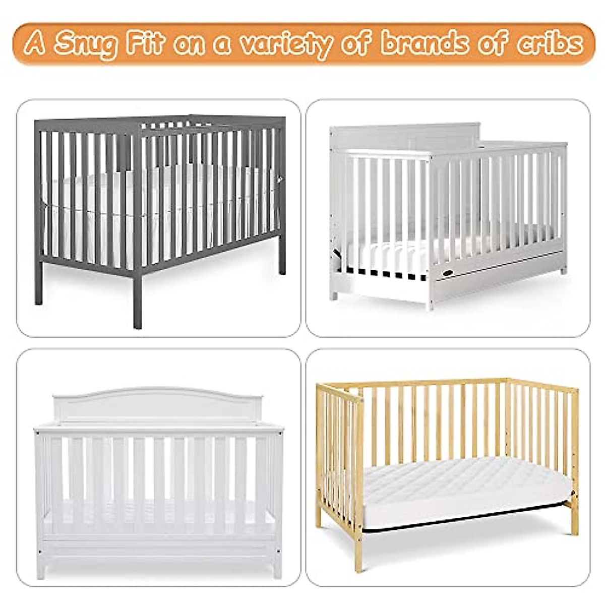 Yoofoss Waterproof Crib Mattress Protector, Quilted Fitted Crib Mattress Pad, Ultra Soft Breathable Toddler Mattress Protector Baby Crib Mattress Cover (52''x28'')