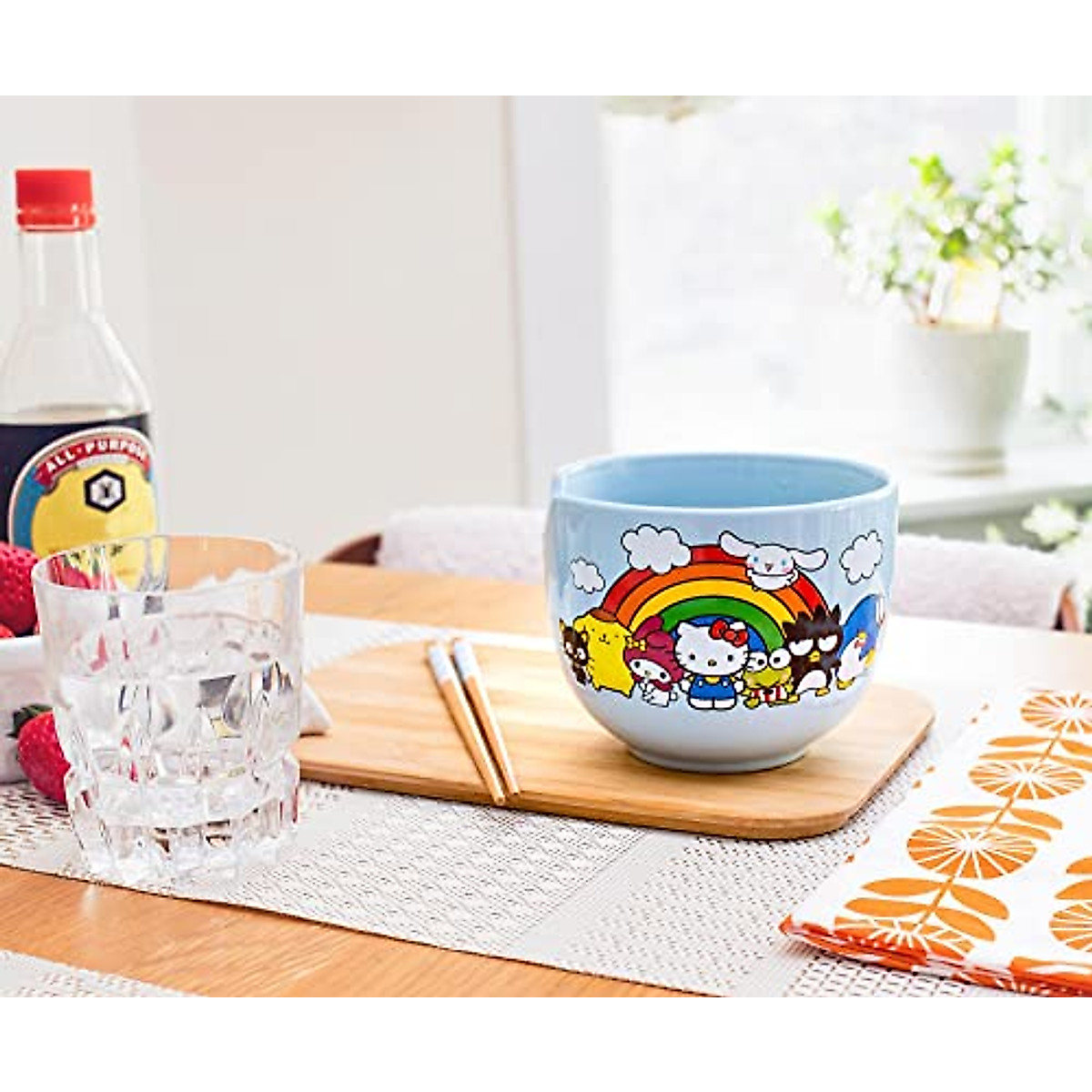 Toynk Sanrio Hello Kitty and Friends Rainbow Ceramic Ramen Bowl and Chopstick Set