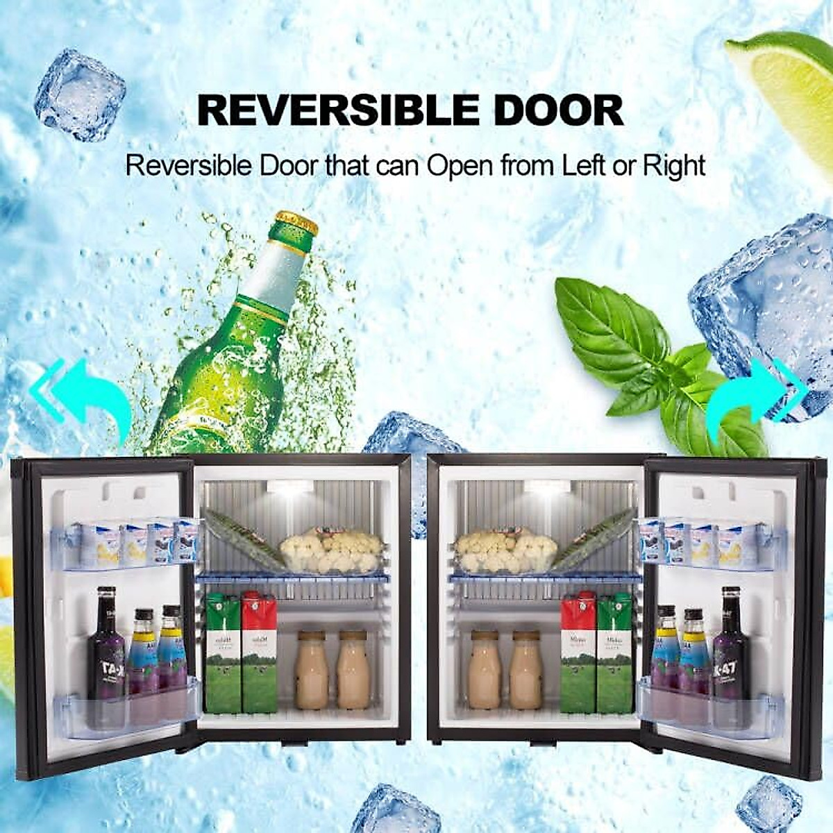 SMETA Mini Fridge with Lock for Bedroom Quiet Lockable No Noise Absorption Mini Refrigerator 12V/110V Compact Portable DC Locking Refrigerator for Office Van Medication Storage Dorm, 1.0 Cu.Ft, Black