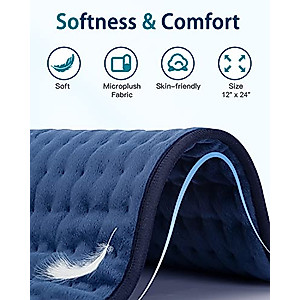 Zostuic Heating Pad for Back Pain and Cramp Relief, 11" x 26" Ultra Soft Large Washable Moist & Dry Heat Therapy Electric Heat Pads for Neck and Shoulders with 6 Heat Settings 3 Timer Settings(Blue)