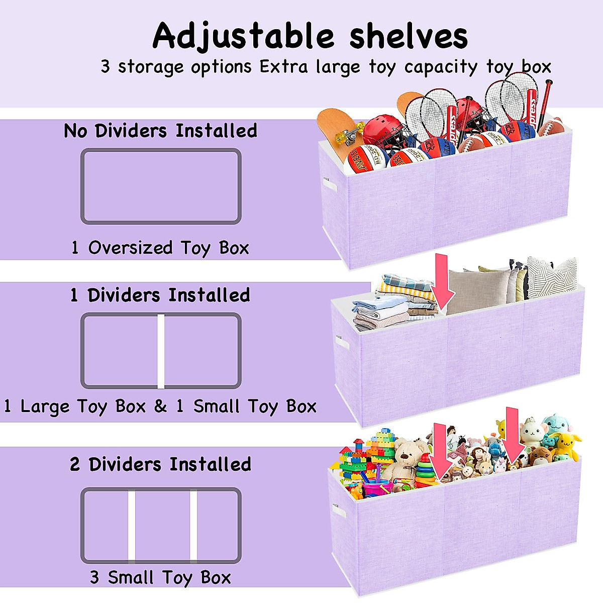Extra Large Toy Box, Toy Storage Organizer with Lid, Oxford Fabric Collapsible Sturdy Toy Chest Bins Baskets for Livingroom,Playroom, Nursery, Bedroom, Closet (Purple)