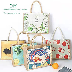 Jute Beach Tote Bags,MEIANJUN Set of 6 Burlap Tote Bag with Button Travel with Handle Grocery Bridesmaid Bag Tote Bags for Beach wedding Shopping travel Arts and Crafts DIY Large-16.5"x 7"x13"[6pcs]