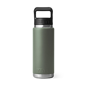 YETI Rambler 26 oz Bottle, Vacuum Insulated, Stainless Steel with Straw Cap, Camp Green