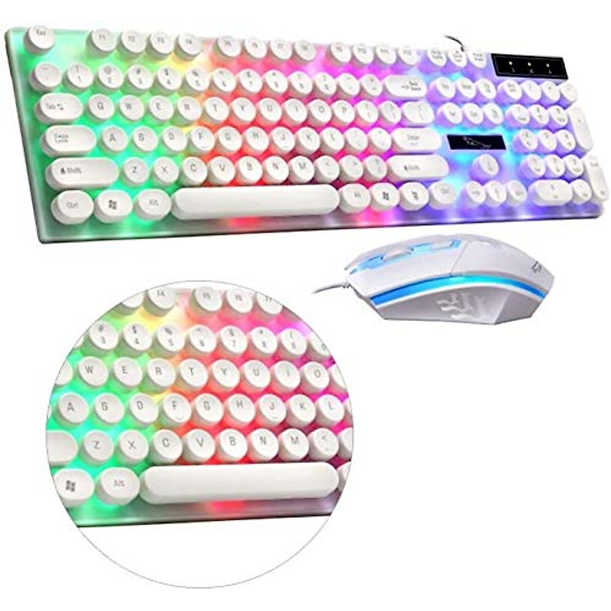 HJJWL Gaming Keyboard and Mouse Combo, RGB Rainbow Backlit Keyboard Compact USB Wired Mechanical Feeling Keyboard for Computer Gamer Office (White),Colour Name:Black (Color : White)