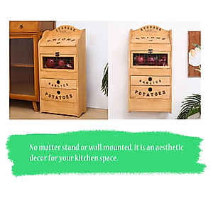 ARTAWEIN Pine Wood Veggie Bin for Potato, Onion and 1 Garlic Drawer Vegetable Box for Kitchen Storage, Solid Wood Vegetable Bin 13.77" L X 7.1" W X 29.3" H (Rustic Brown)