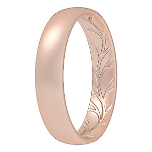 ThunderFit Women Silicone Wedding Rings, Breathable Leaf Cross Pattern Engagement Bands 4mm Wide 1.5mm Thick - 1/4 Variety Multipack (Rose Gold - Size 7.5-8 (18.2mm))