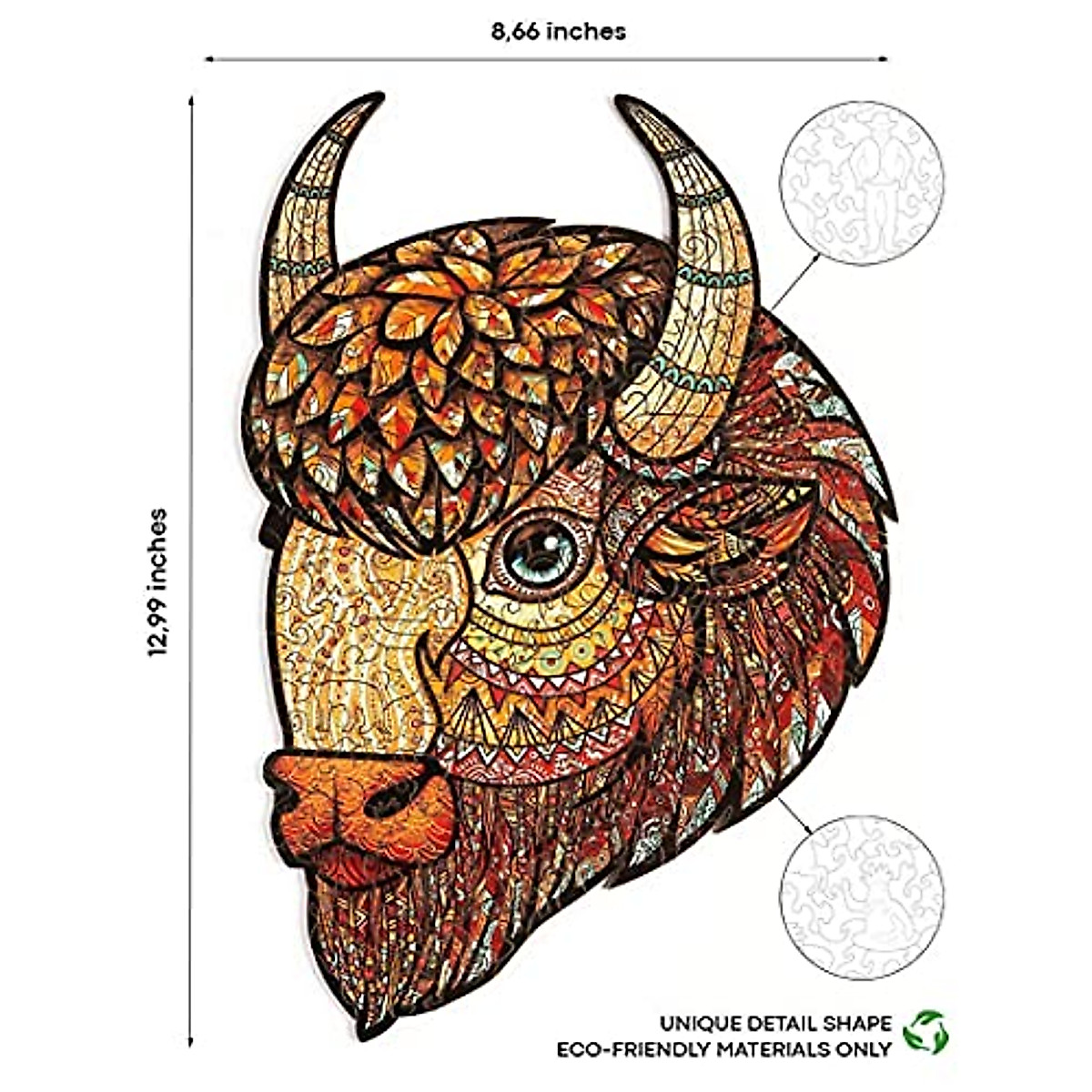 Wooden Jigsaw Puzzles for Adults and Kids Unique Shaped Jigsaw Puzzles Premium Gift Box - American Buffalo EAGLEWOOD