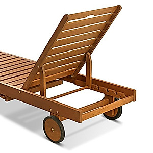 Furinno Tioman Outdoor Hardwood Patio Furniture Sun Lounger with Tray in Teak Oil, Natural 23.52D x 70W x 12H in