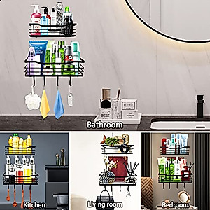 Shower Caddy, 5-Pack Shower Shelf, Shower Organizer with 4 Hooks Adhesive Shower Organizer No Drilling Large Capacity Rustproof Stainless Steel Bathroom Organizer Shower Shelf for Inside Shower