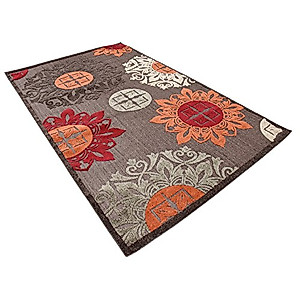 Unique Loom Outdoor Modern Collection Area Rug - Chicago (5' 1" x 8' Rectangle, Brown/ Orange)