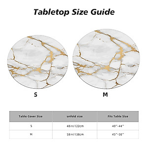 Aiojool White Marble Print Tablecloth Elastic Edged Round Fitted Table Cover Waterproof Table Cloth for Indoor Outdoor Dinning Fit 45'' - 50'' Table, Medium