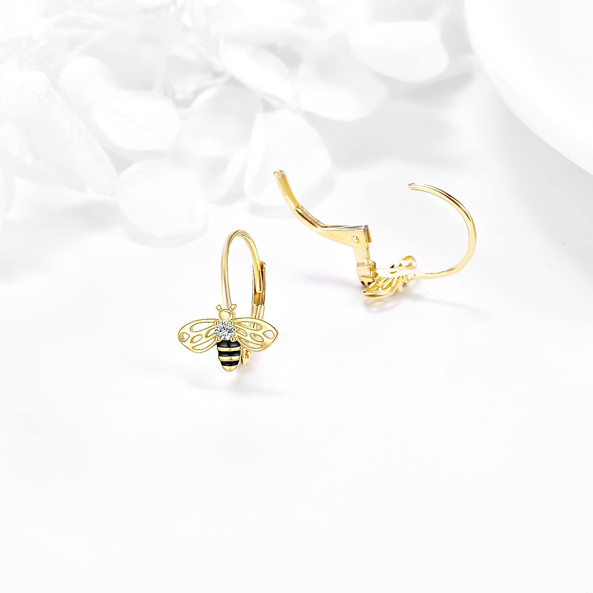 KECHO 14k Yellow Gold Honey Bee Leverback Earrings for Women, Fine Gold Jewelry Gifts for Her (Bee Leverback)