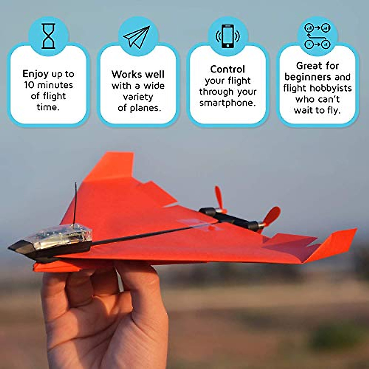 POWERUP 4.0 The Next-Generation Smartphone RC Controlled Paper Airplane Kit. Easy to Fly with Autopilot & Gyro Stabilizer. For Hobbyists, Pilots, Tinkerers. STEM Ready with DIY Modular Kit