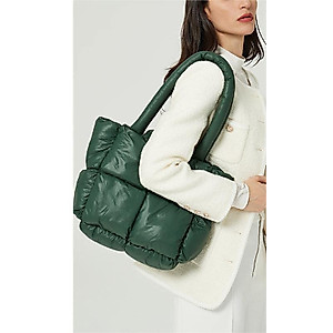 Angryapple Large Puffer Tote Bag,Soft Small Square Filled One Shoulder Portable Women's Bag,Winter Soft Puffer Shoulder Bag (black)