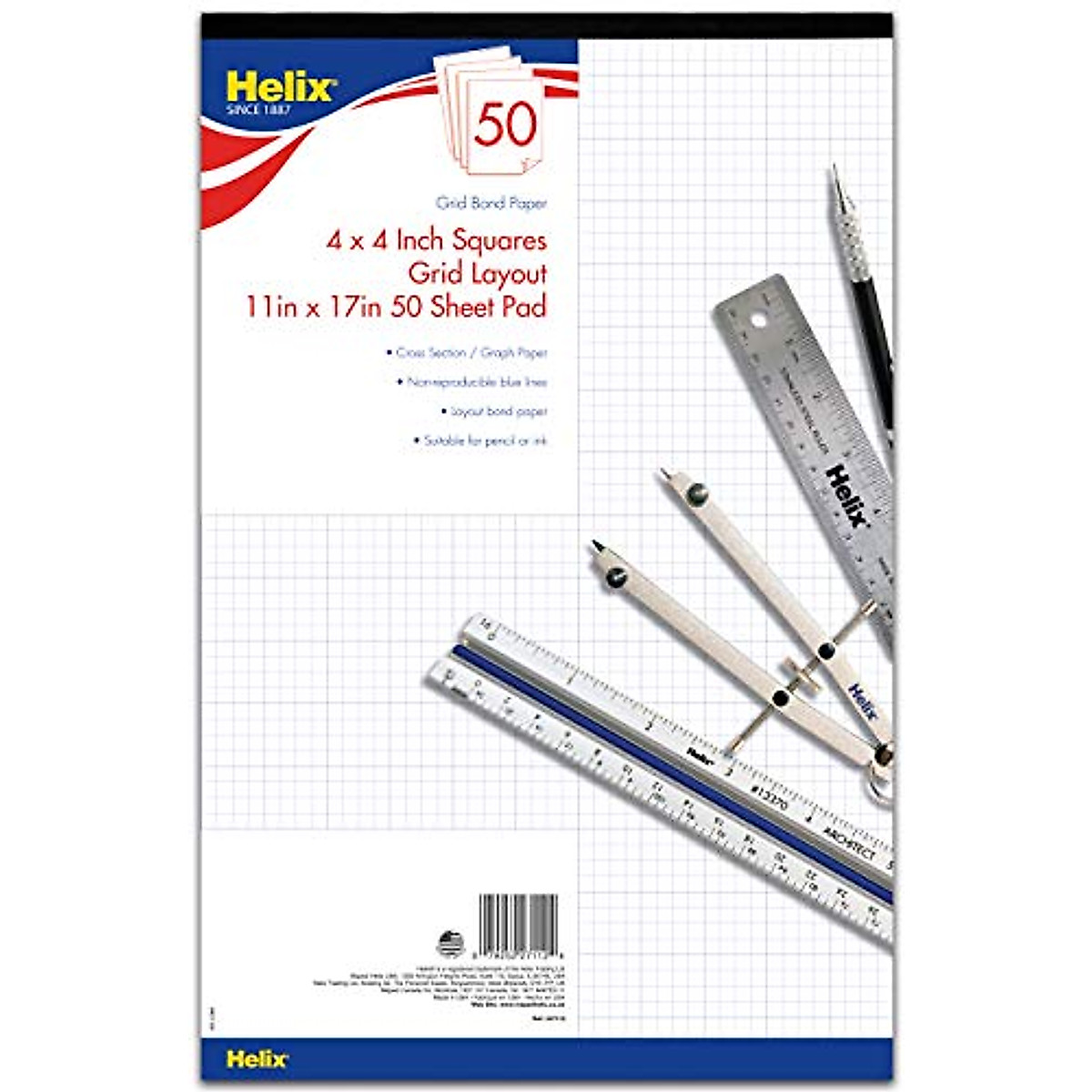 Helix - Bond Pad 4" x 4" Grid - 11" x 17" - 50 Sheets - White