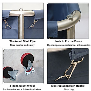 Canvas Basket Bulk Trucks Commercial,Stainless Steel Industrial Rolling Laundry Cart Storage Trolley Hamper for Hotel/Home/Hospital,150kg/330LBS Load,9.9 Bushel (350 L)(Color:Blue)