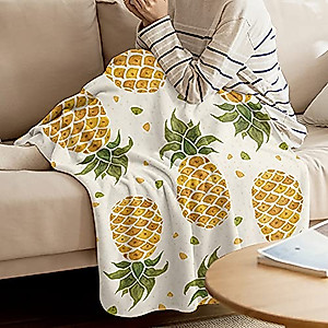 Singingin Ultra Soft Flannel Fleece Bed Blanket Summer Pineapple Throw Blanket All Season Warm Fuzzy Light Weight Cozy Plush Blankets for Living Room/Bedroom 60" x 80"
