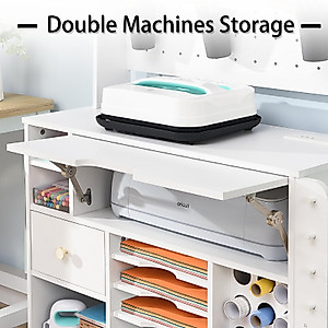 Cooday Craft Organization and Storage Cabinet Compatible with Cricut Machines, Craft Table with Storage for Adults, Crafting Desk with Power Outlet,Pegboard, Vinyl Holders