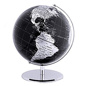 ANNOVA Metallic World Globe Black – Educational/Geographic/Modern Desktop Decoration - Stainless Steel Arc and Base/Earth World - Metallic Black - for School, Home, and Office (10-Inch)
