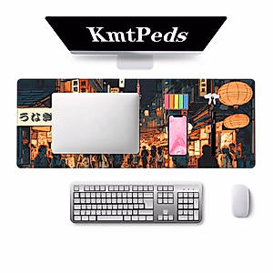 Japanese Street Gaming Mouse Pad Large,Anime Mouse Pad Gaming Mouse Mat Desk Pad,31.5 x 11.8 Desk Mat Anime Mouse Pads for Desk,Extended Keyboard Mousepad with Non-Slip Base and Stitched Edge