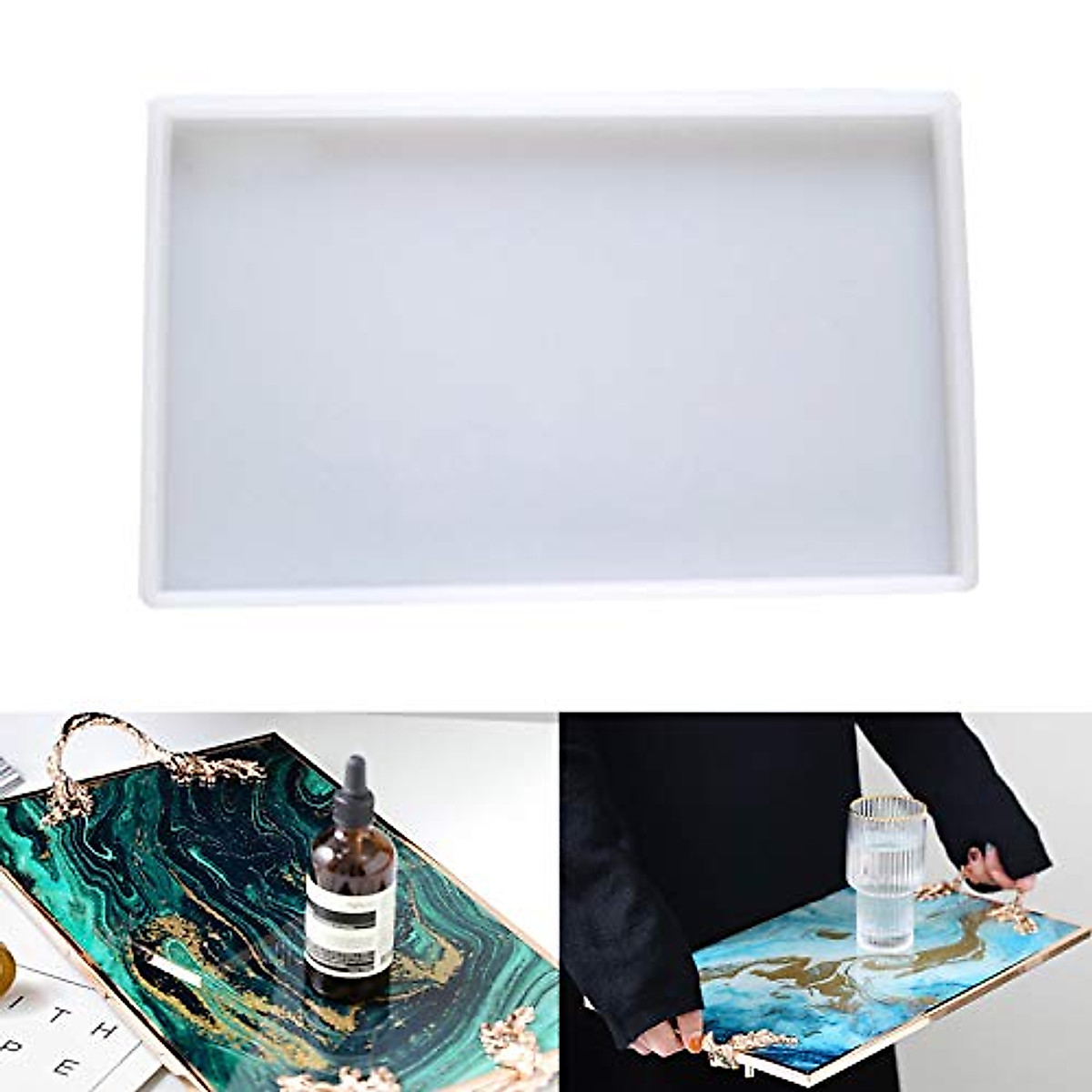 2Pack Large Resin Mold,Oversized Silicone Tray Molds for Epoxy Resin,Include Round,Rectangle Shaped Plate Molds for Resin Casting,Home Decorations Crafts