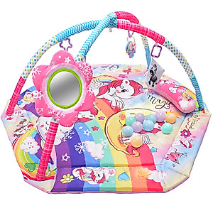 BATTOP Baby Activity Gym Play Mat,Tummy Time Mat Baby Gym with Sensory Rattle Toys&Tummy Time Pillow,for Sensory Motor Skill Development,Newborn Shower Gift