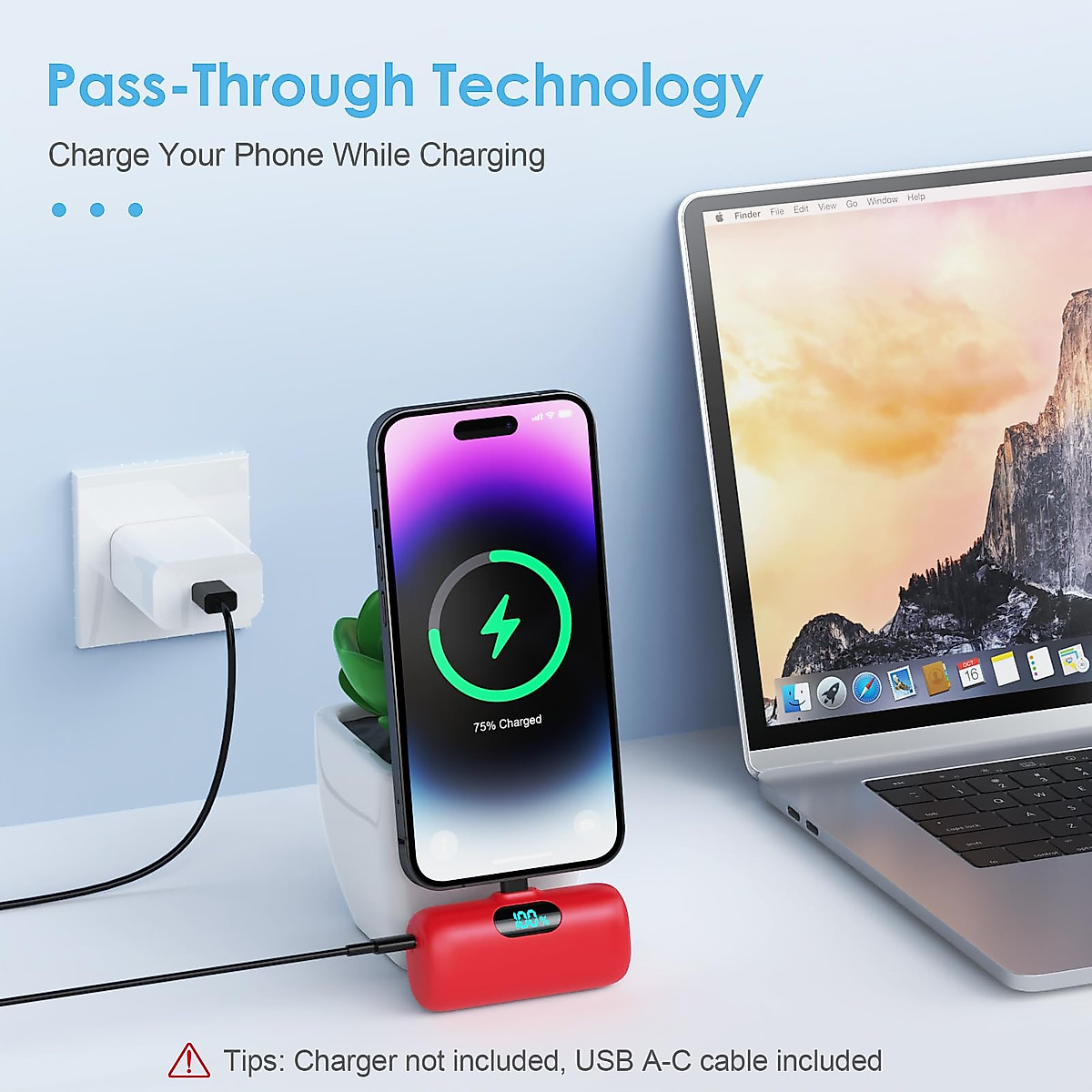 Mini Portable Charger 5000mAh for iPhone,Small & Ultra Compact 15W PD Fast Charging Power Bank, LCD Display Battery Pack Compatible with iPhone 14/14 Pro Max/13/13 Pro Max/12/11/XR/X/8/7-Dark Red