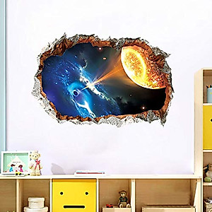 Amaonm 2 Pack Creative Removable 3D Black Hole Wall Stickers Outer of Space Scene Through The Wall Fake Window Wall Decals Art Decor for Kids Baby Nursery Bedroom Living Room Playroom (A)