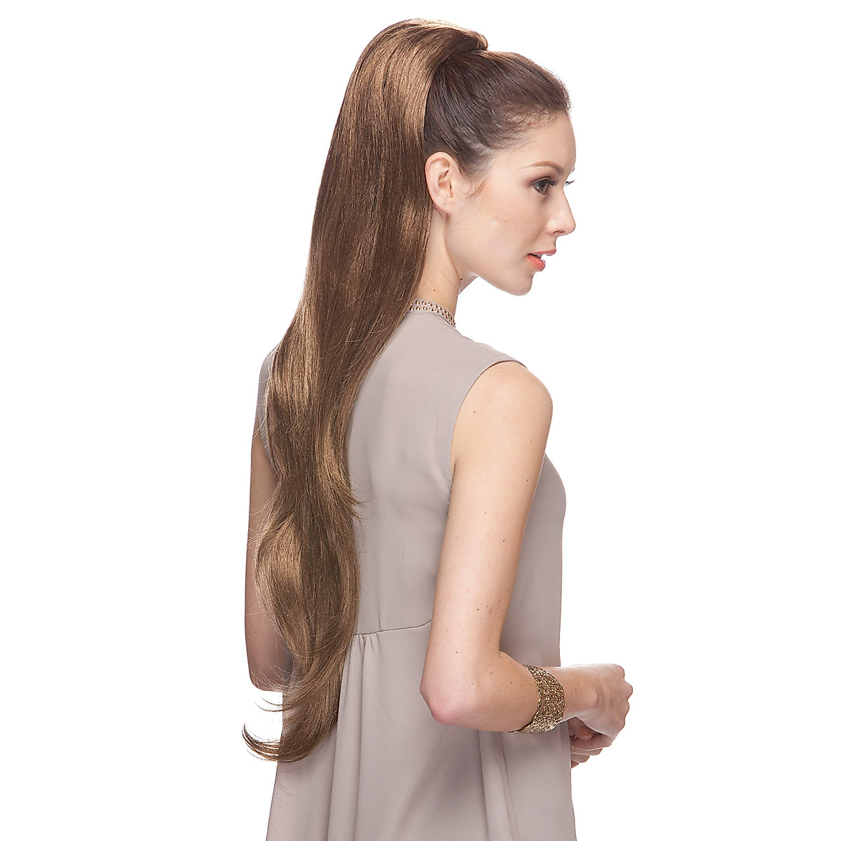 Sepia Wigs Mink Ponytail Color 27 Strawberry Blonde 30" Long Layered Drawstring Straight Heat Friendly Synthetic African American Pony Bun Hair Piece Ariana Cola de Caballo