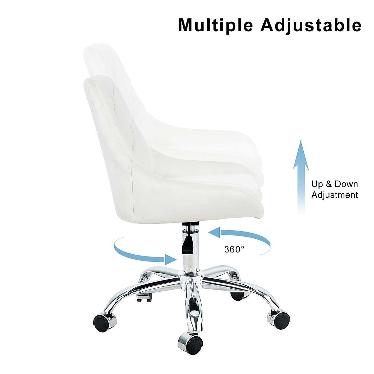 Warmiehomy Office Desk Chair with Wheels, Modern Velvet Vanity Chair with Mid Back, Ergonomic Computer Task Study Chair 360 Degree Swivel Height Adjustable for Office Make Up Bedroom,Sliver-Beige