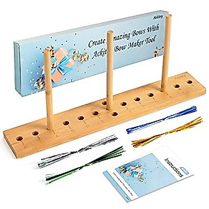 Ackitry Bamboo Extended Bow Maker for Ribbon for Wreaths, Ribbon Bow Maker with Twist Ties and Instructions for Creating Gift Bows, Hair Bows, Corsages, Christmas Holiday Wreaths, Various Crafts