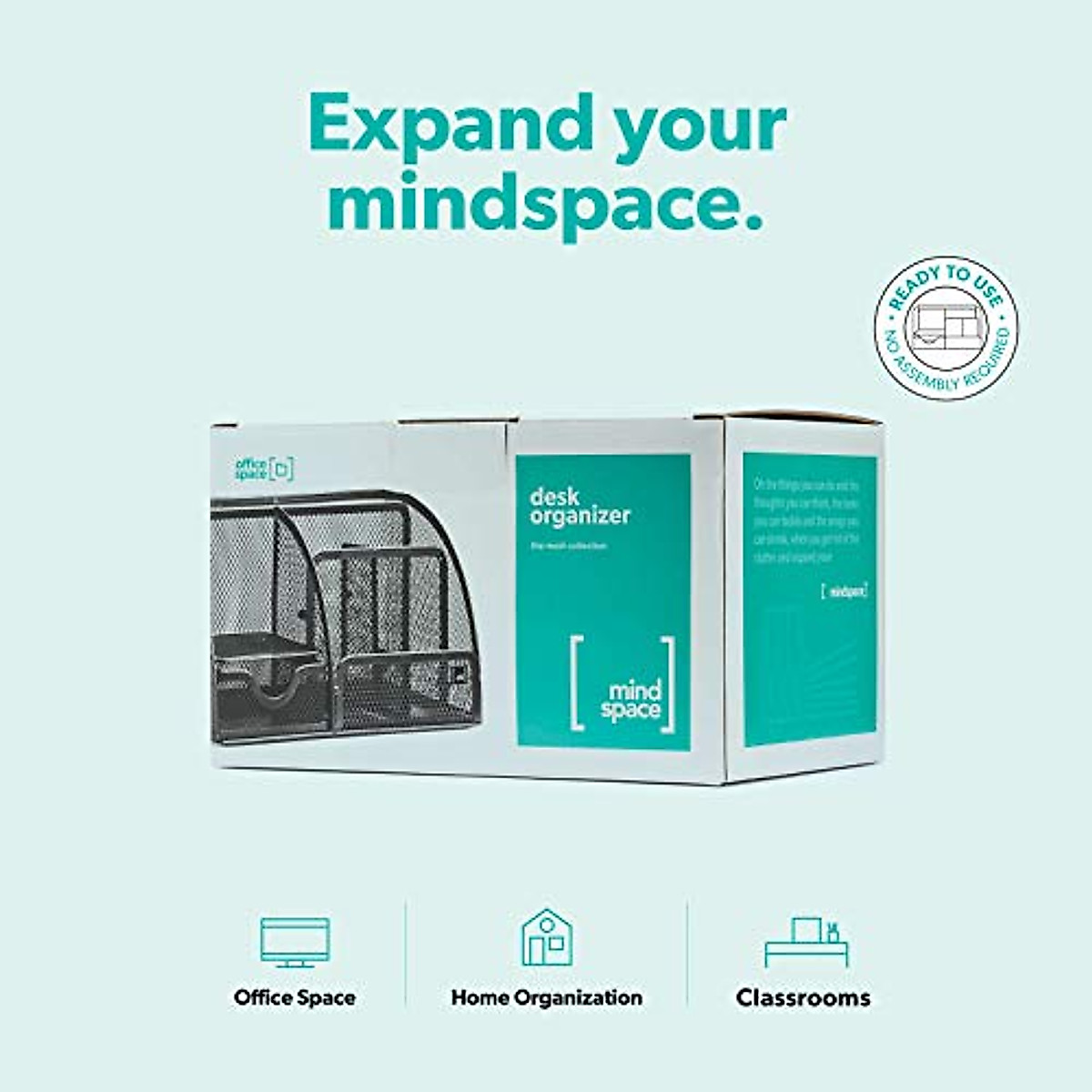 Mindspace Desk Organizer for Office Desk Organizers and Accessories with 6 Compartments + Drawer | The Mesh Collection, Black