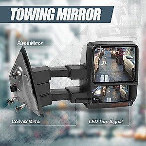 Auto Dynasty Pair Chrome Power Heated Amber LED Turn Signal w/Puddle Light Side Towing Mirror Compatible with Ford F-150 04-14