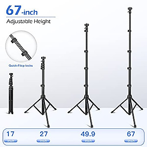Sensyne 67" Phone Tripod & Selfie Stick, Extendable Cell Phone Tripod Stand with Wireless Remote and Phone Holder, Compatible with iPhone Android Phone, Camera