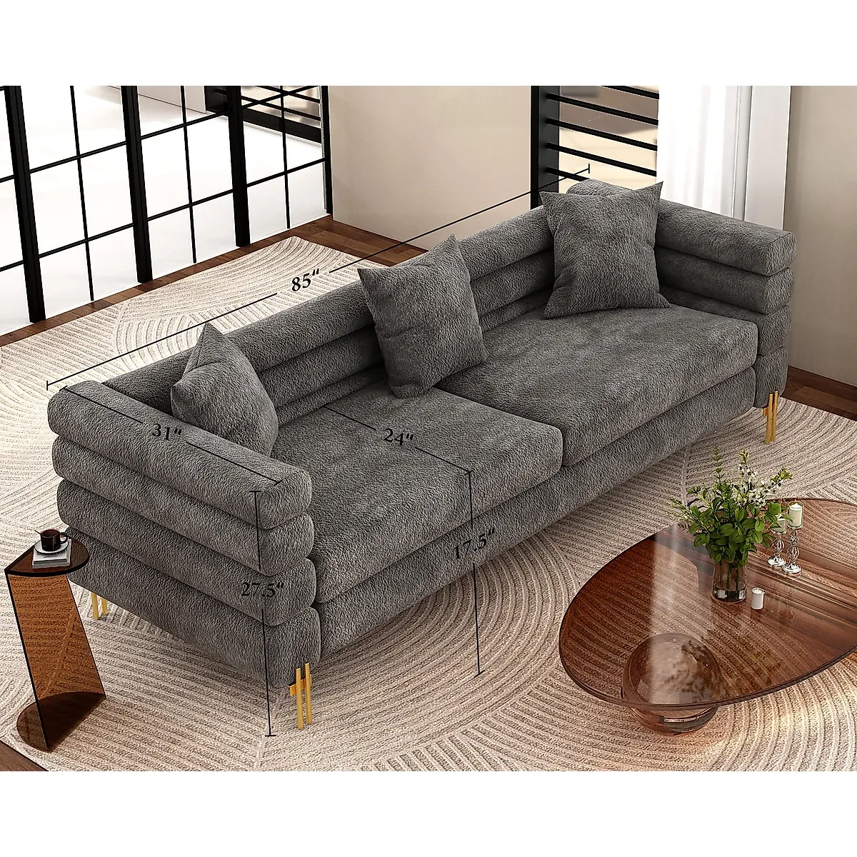 AMERLIFE Loveseat Sofa, 2 Seater Couch- Deep Seat Sofa Couch, Comfy Sofa for Living Room- Grey Couch