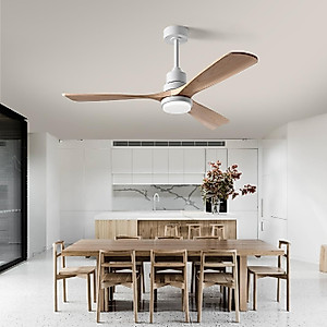 FXZZ 52 Inch Ceiling Fans with Lights and Remote, Quiet Reversible DC Motor and 3 Color LED Light, 3 Blades 6 Speed Wood Ceiling Fan for Farmhouse Living Room Bedroom Dining Room Workroom Study