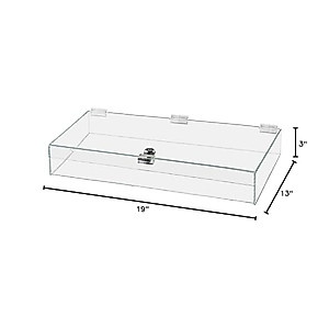 Acrylic Locking Display Case with Keys 19" x 13" x 3" Clear Rectangular Countertop Tray with Lid for Artifacts Antiques Collectibles Jewelry Currency and Coins by Marketing Holders