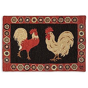 Chandler 4 Corners Artist-Designed Two Roosters Hand-Hooked Wool Accent Rug (2' x 3') Farm Animal Themed Rug for Hallways, Living or Dining Rooms -Easy Care & Low Maintenance - Chicken Throw Rug